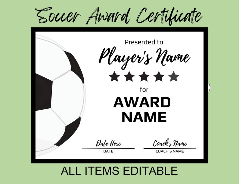 EDITABLE Soccer Award Certificates Soccer Awards End of - Etsy