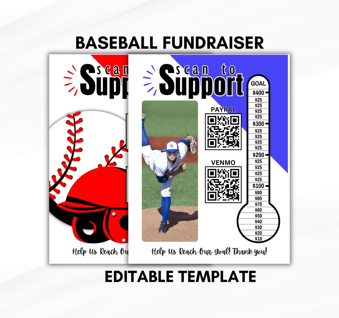 BASEBALL Fundraiser With Meter QR Code, Custom Template Baseball Flyer ...