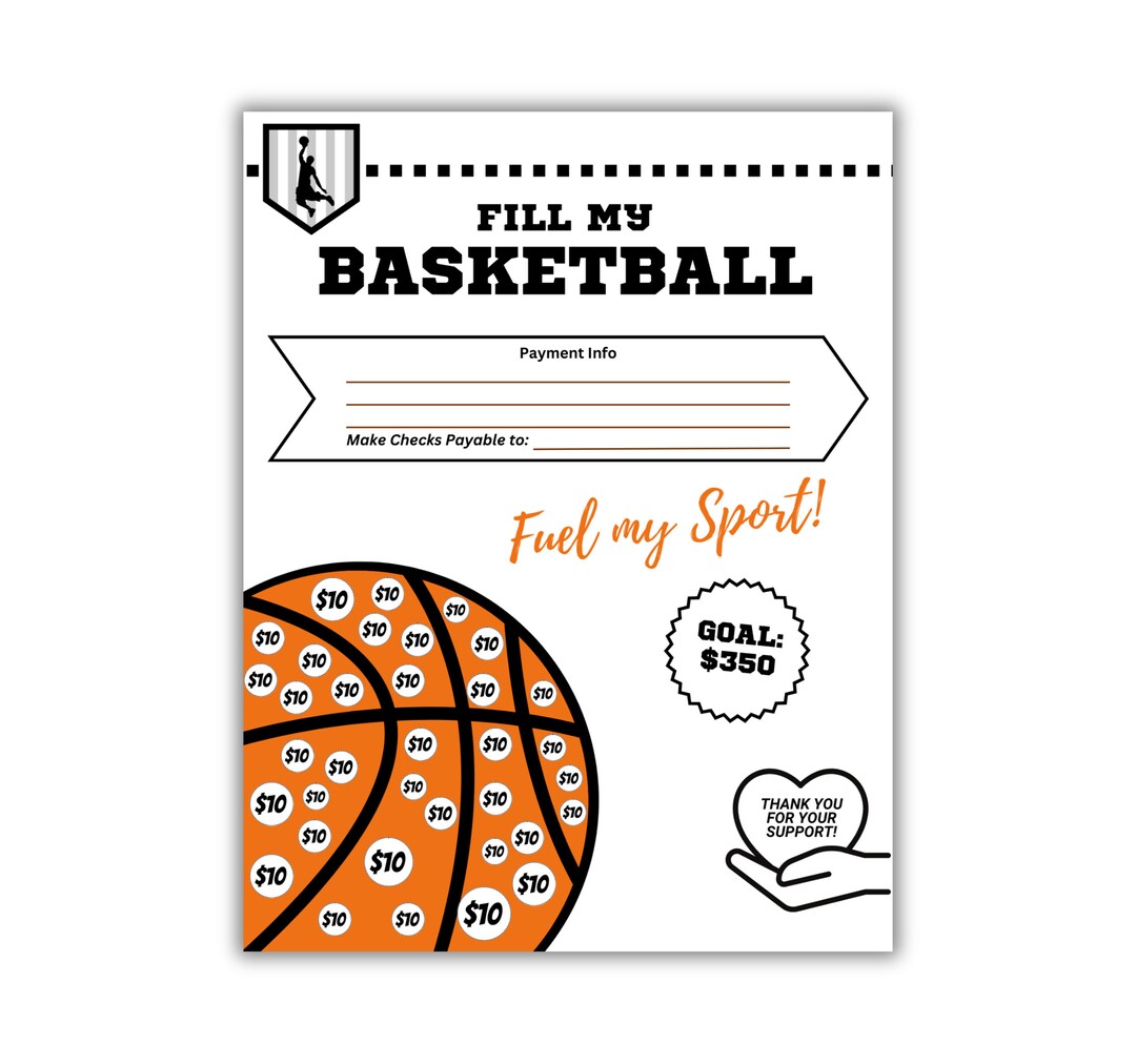 Fill My Basketball Fundraiser Printable 8.5 X 11 Color-in Donation ...