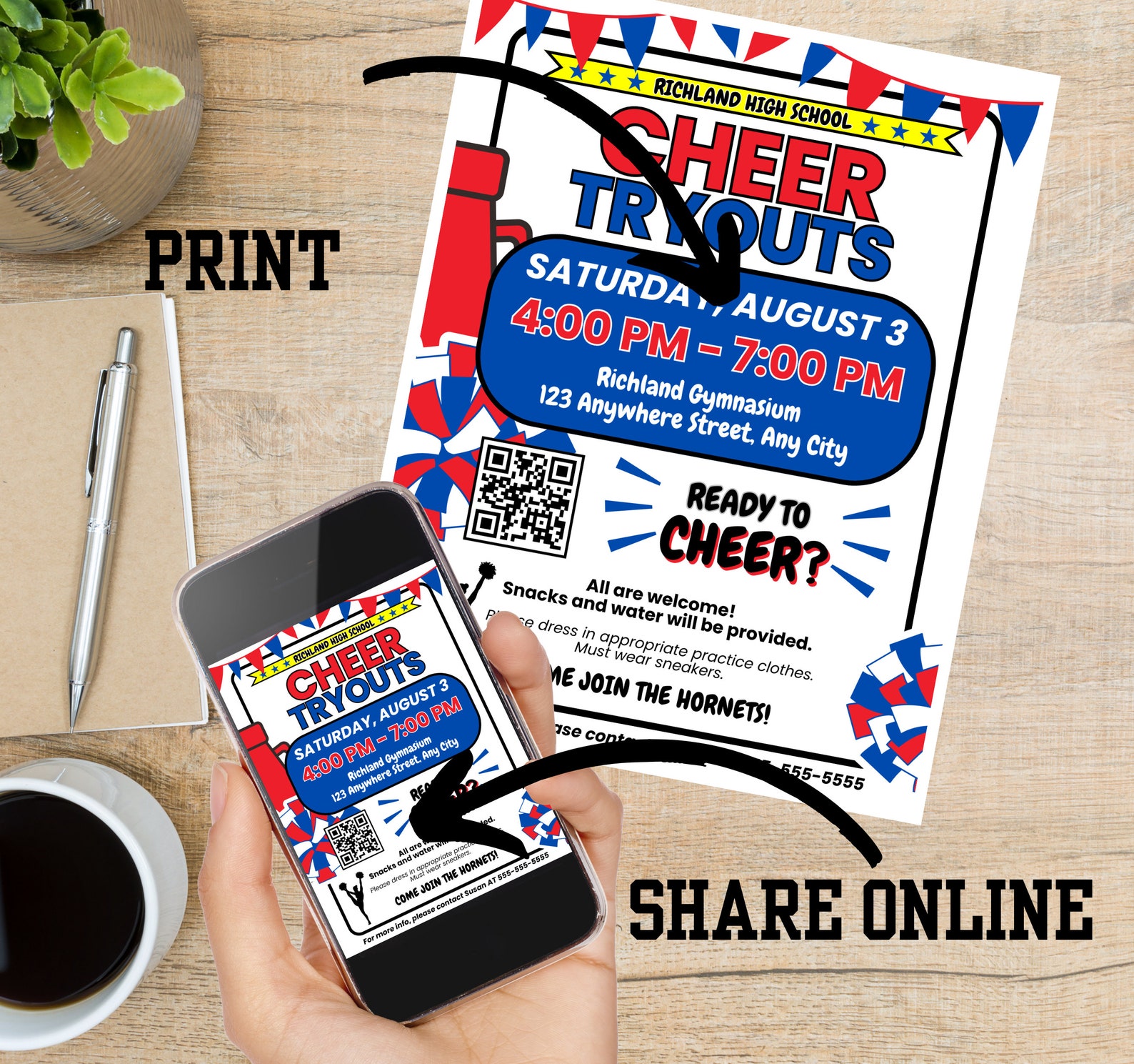 EDITABLE CHEER TRYOUT Flyer for High School or Competitive Cheer, Fully ...