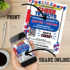 EDITABLE CHEER TRYOUT Flyer for High School or Competitive Cheer, Fully ...