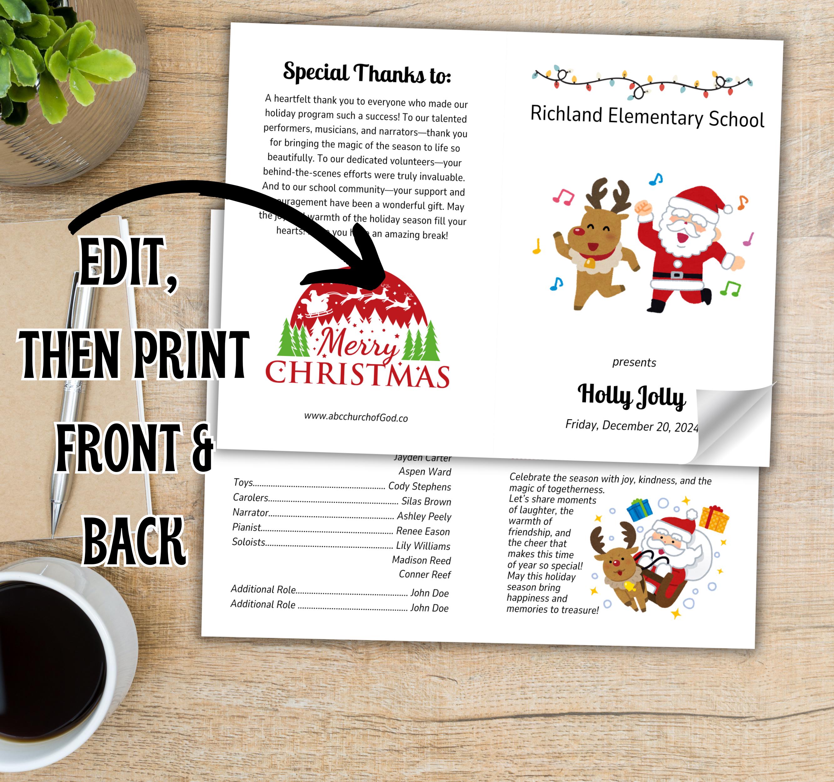 Christmas Play Program Template, Bifold, Editable Flyer, Santa, Elves ...