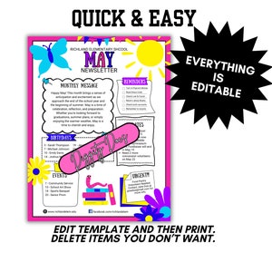 MAY MONTHLY NEWSLETTER, All Elements Are Editable, Great for Schools ...