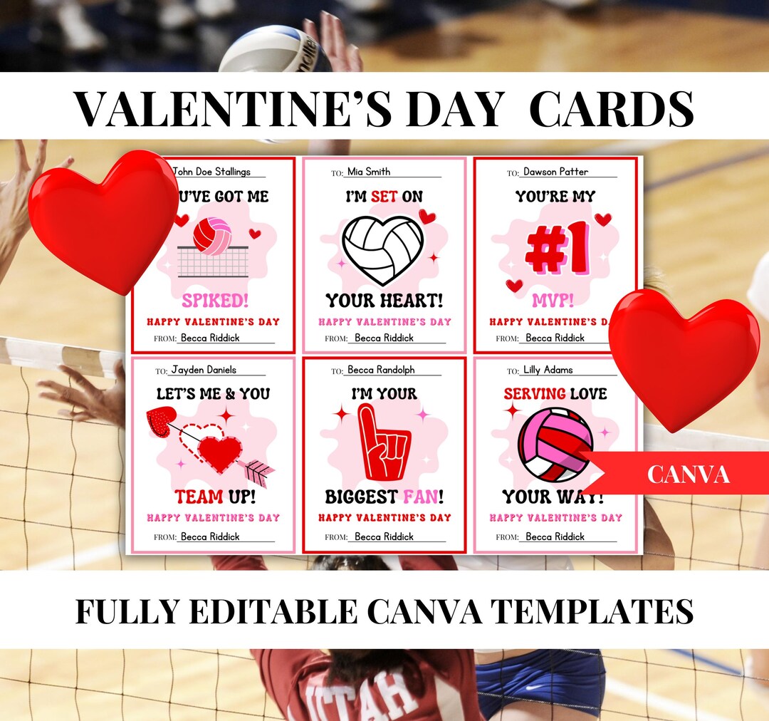 Editable Volleyball Valentine’s Day Cards for Students, Team Sports ...