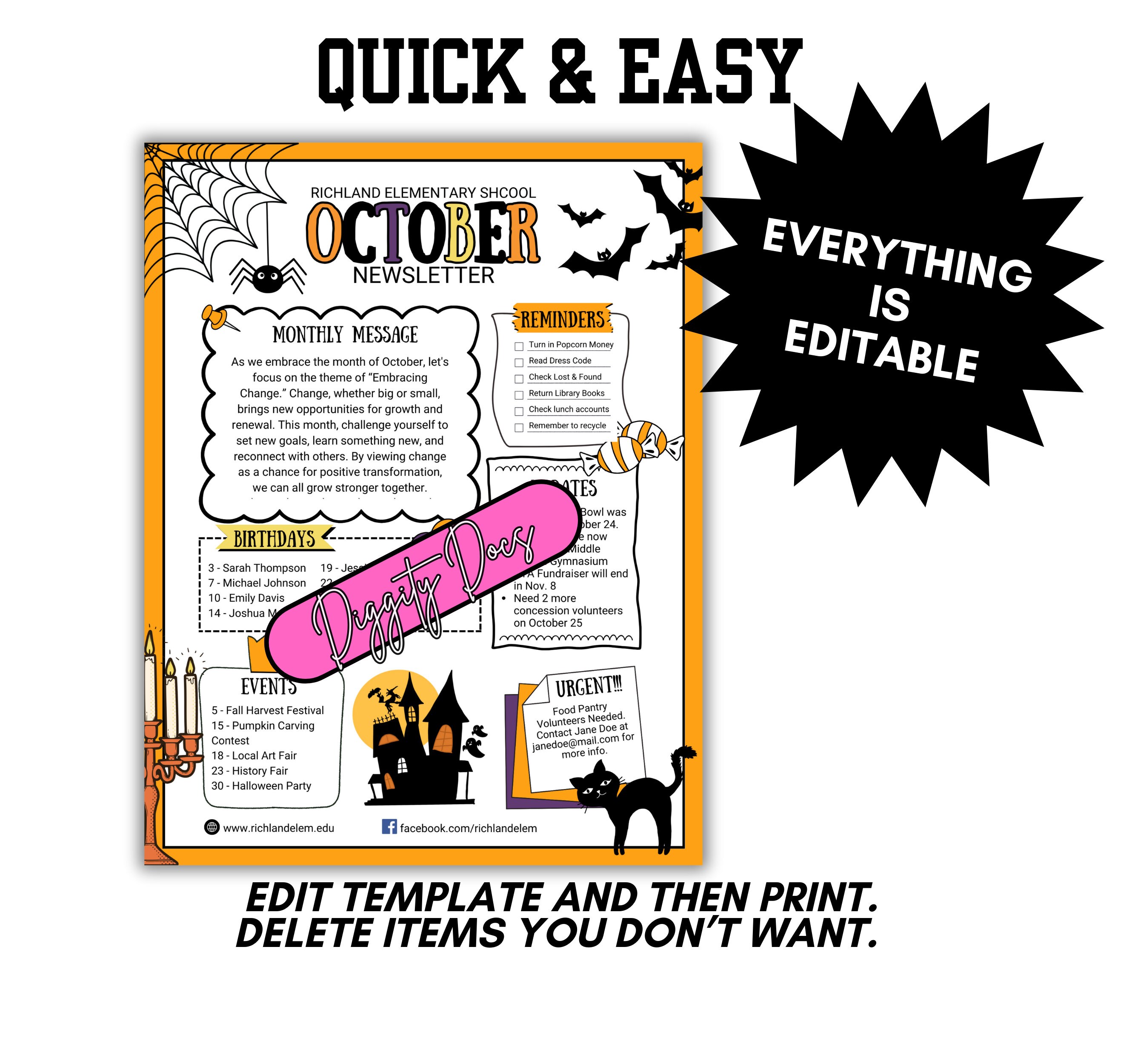 OCTOBER MONTHLY NEWSLETTER, All Elements Are Editable, Great for ...