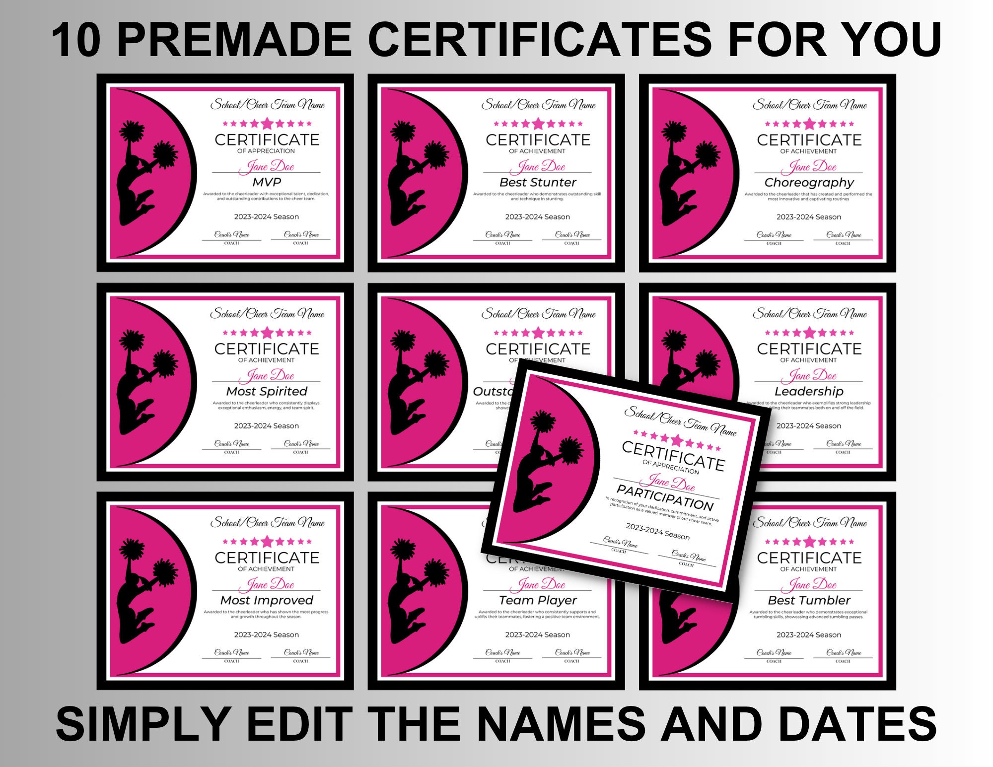 CHEER AWARD Editable Certificates Celebrate Your Cheerleaders ...