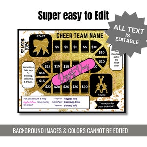 Cheer Fill-in Fundraiser Gold Game Board, Editable Fundraiser Template ...
