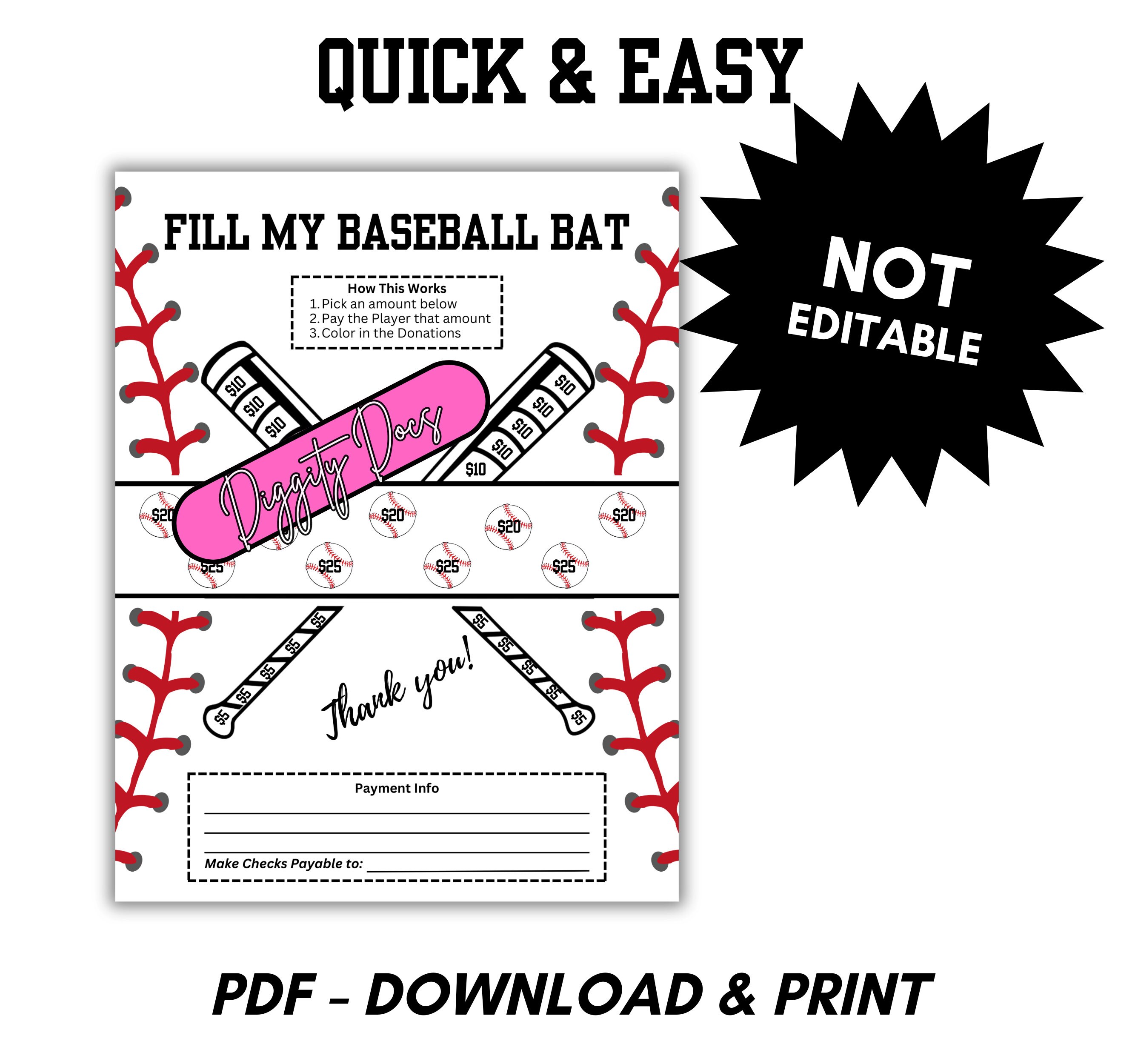 Fill My Bat Fundraiser Tracker | Printable 8.5" X 11" | Color-in ...