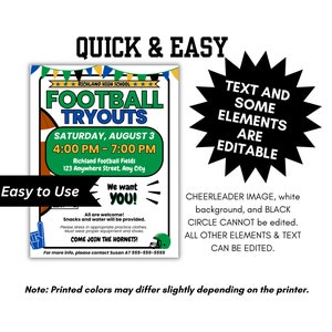 EDITABLE FOOTBALL Tryouts Flyer Template, Football Camp, High School ...