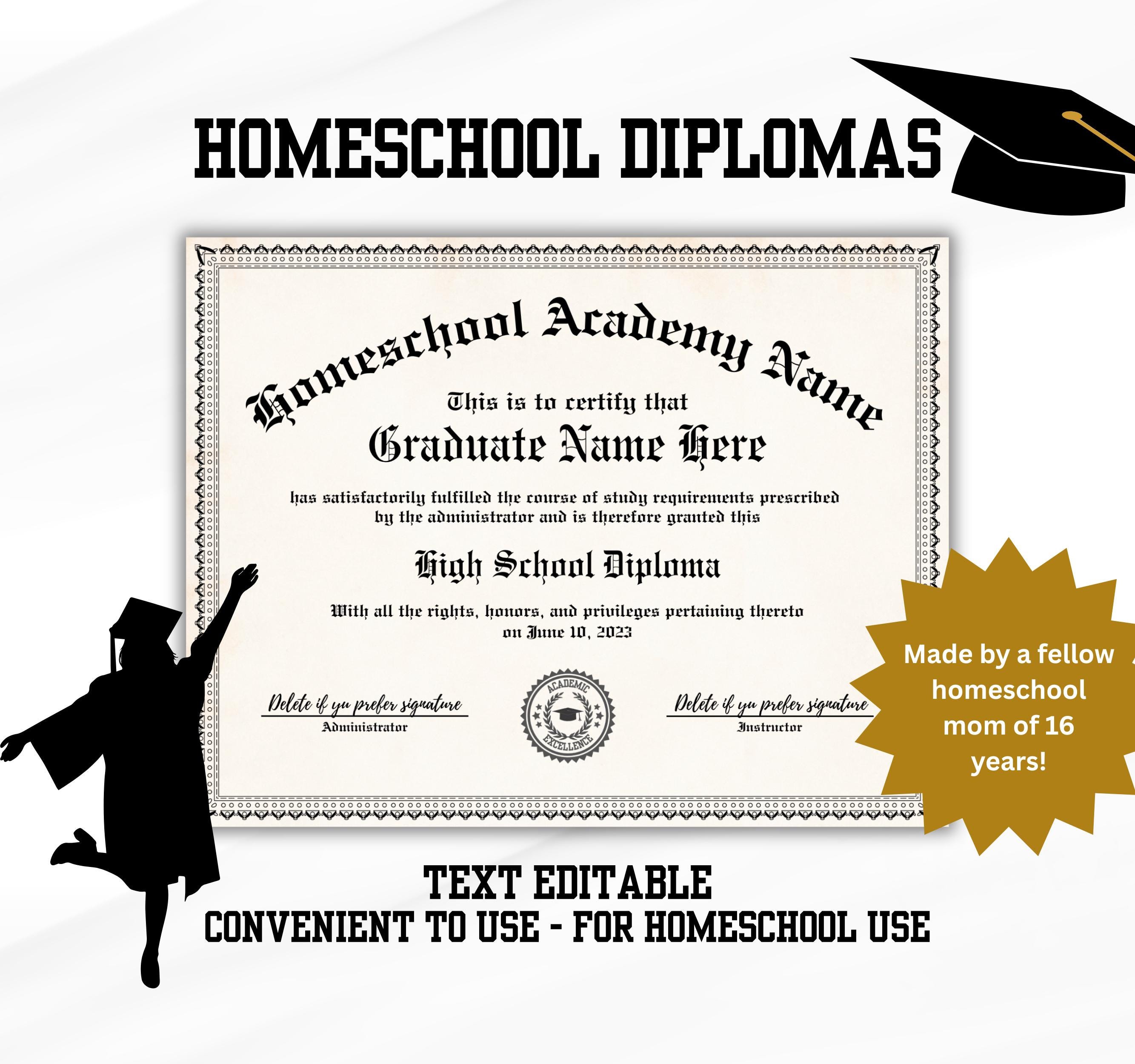 Homeschool High School Diploma Template, Printable Graduation ...