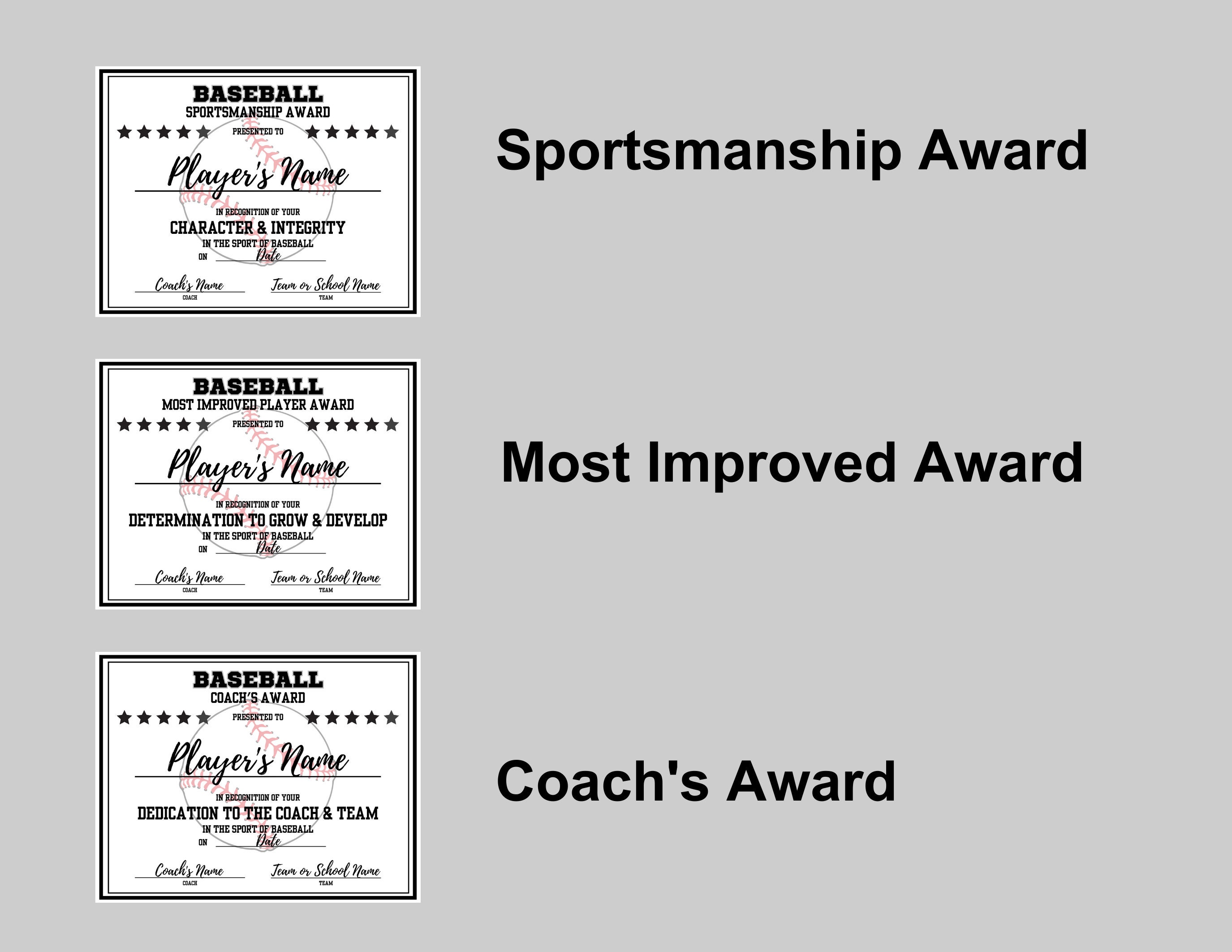 Baseball EDITABLE Certificates Baseball Awards End of Year Awards ...