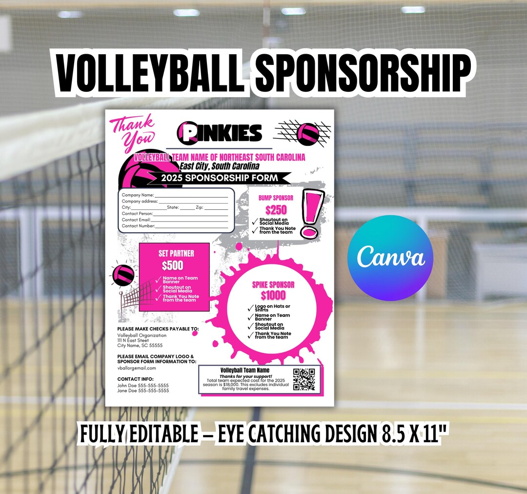 Volleyball Sponsorship Flyer Template, Teams, Editable Template for ...