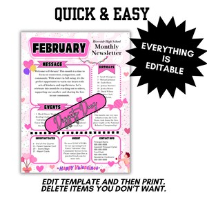 FEBRUARY MONTHLY NEWSLETTER, All Elements Are Editable, Great for ...