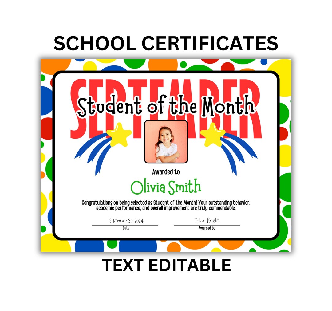 School Certificates – Set of 12 Certificates, Editable Templates for ...