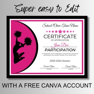 CHEER AWARD Editable Certificates | Celebrate Your Cheerleaders ...