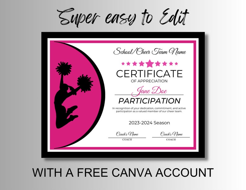 CHEER AWARD Editable Certificates Celebrate Your Cheerleaders ...