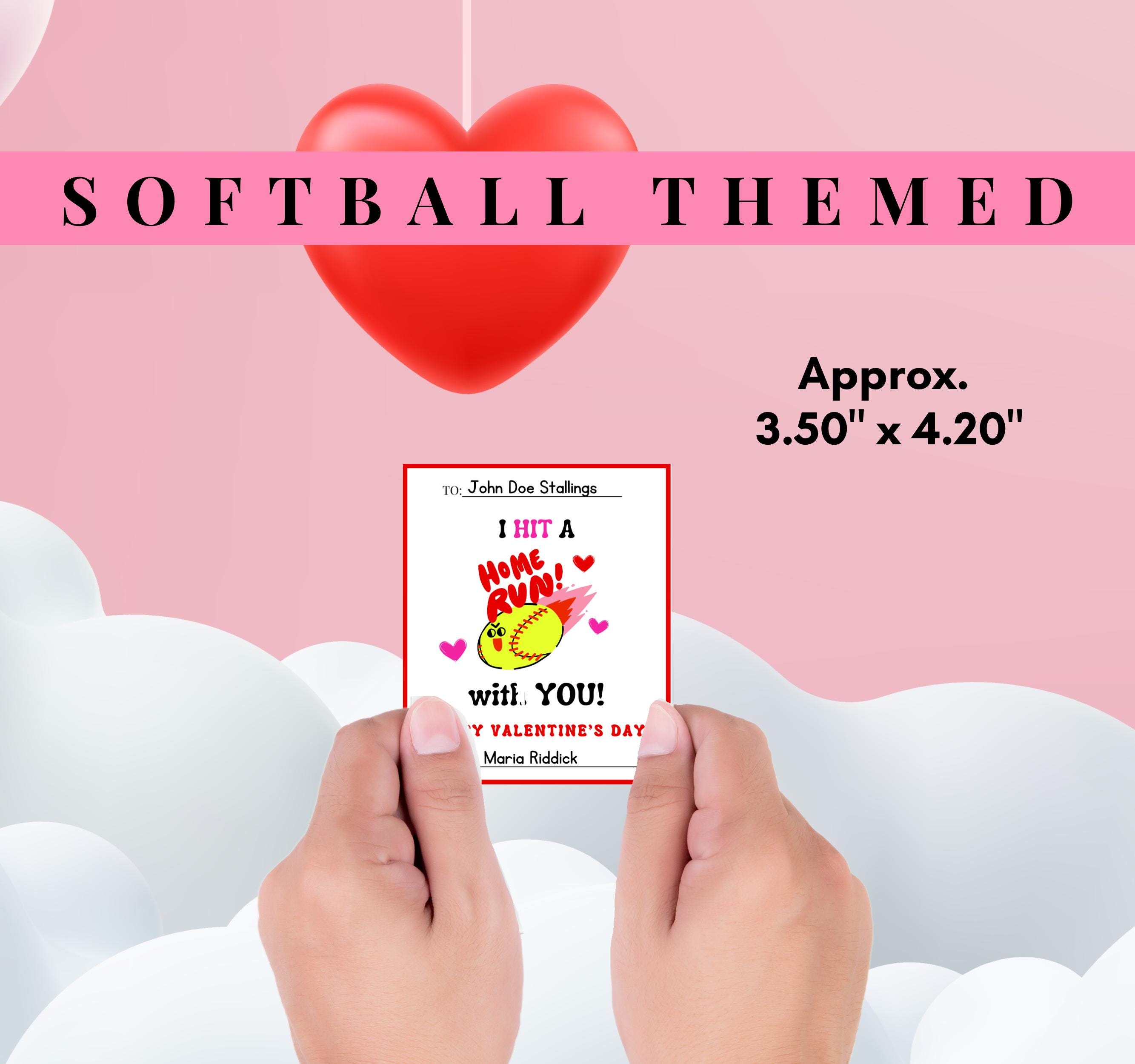 Editable Softball Valentine’s Day Cards for Kids, Printable Sports ...