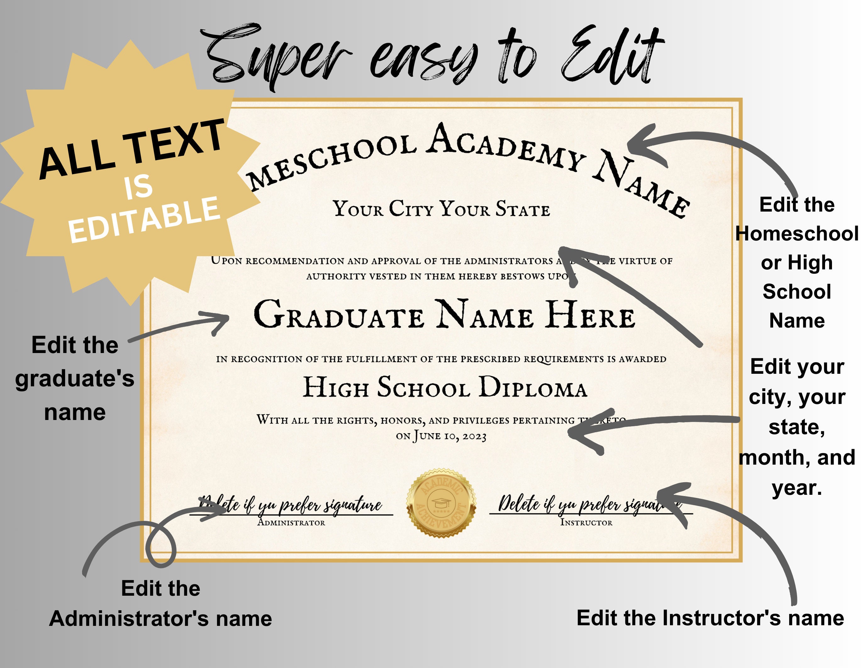 HOMESCHOOL DIPLOMA TEMPLATE Homeschool Graduation Diploma Printable ...