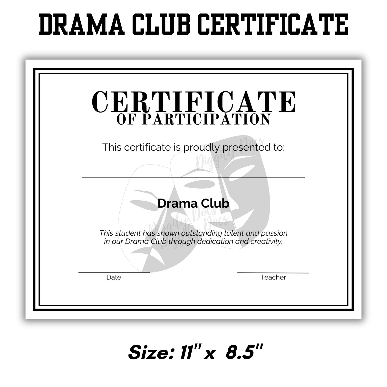 PRINTABLE DRAMA CLUB Certificate of Participation Theater Arts Creative ...