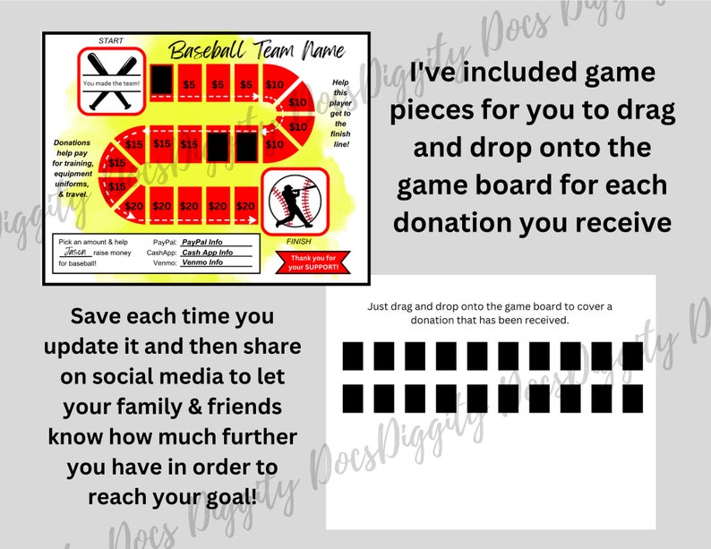 UNIQUE BASEBALL Fill in Fundraiser Game Board Editable - Etsy