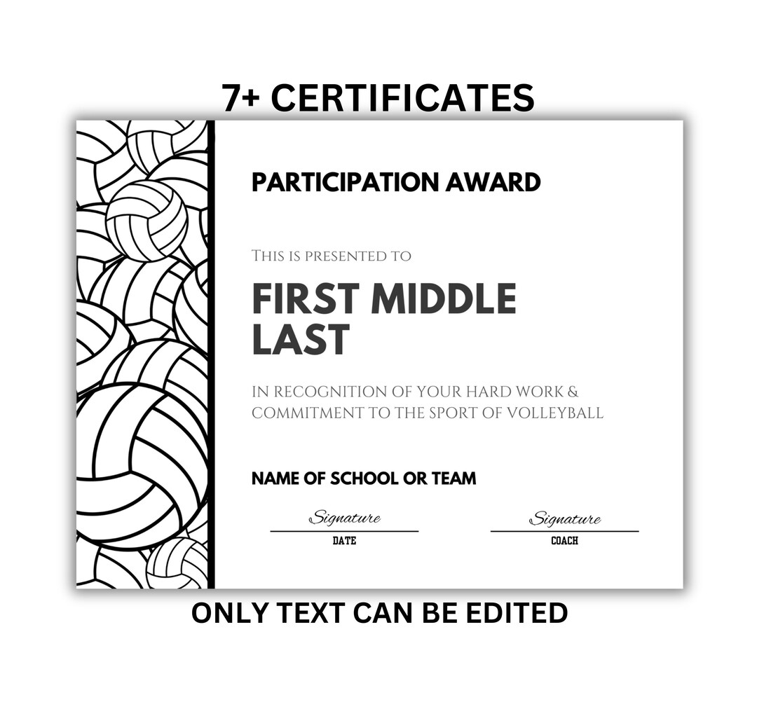 VOLLEYBALL CERTIFICATES Templates MVP Award Volleyball Certificates for ...