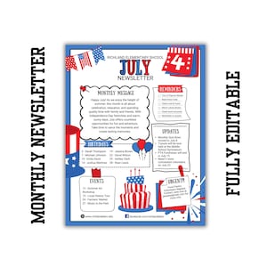 JULY MONTHLY NEWSLETTER, All Elements Are Editable, Great for Schools ...
