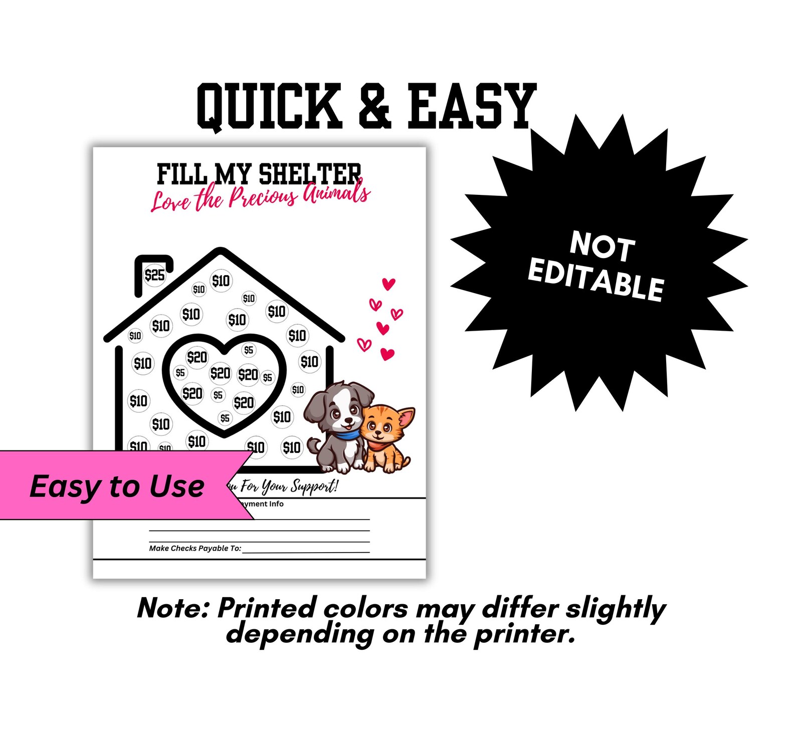Fill My Shelter Pet Rescue, PNG Printable 8.5" X 11" Color-in Donation ...