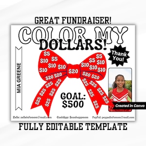 FULLY EDITABLE Cheer Fundraiser Template, Color My Dollars, Fundraising ...