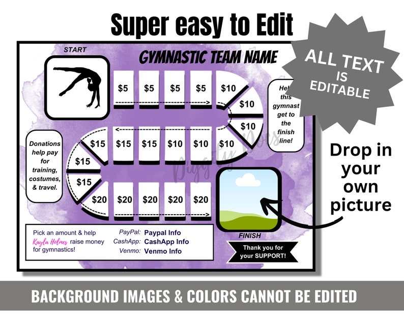 UNIQUE GYMNASTICS Fill in Fundraiser Game Board Editable Gymnastics ...