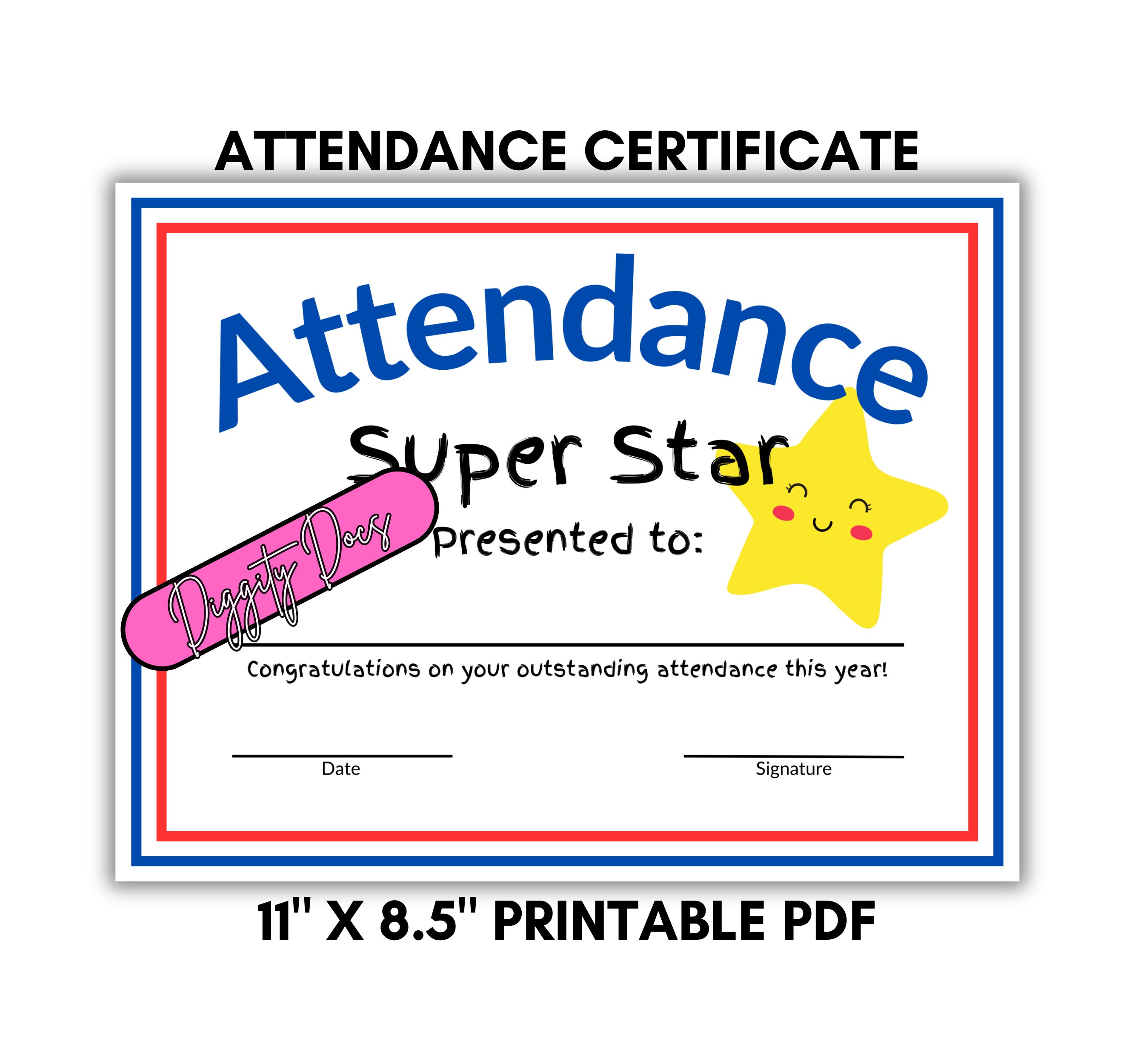 Attendance Certificate Super Star Attendance Printable PDF School ...