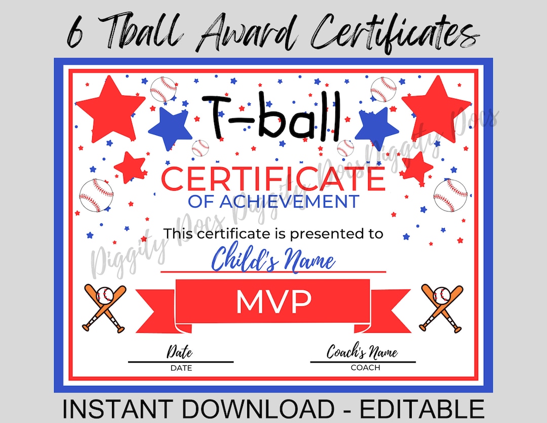 T-BALL EDITABLE Award Certificates Cute Red & Blue - Etsy