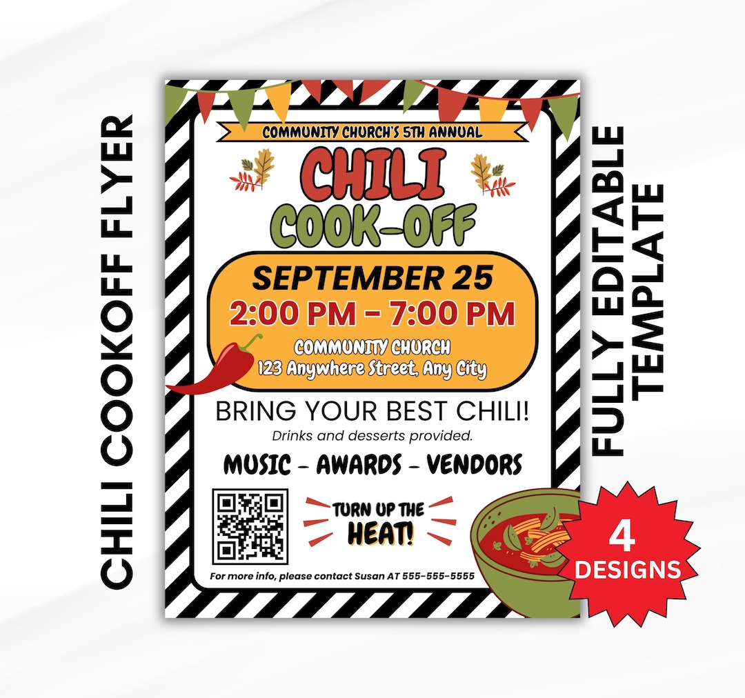Editable CHILI COOKOFF Flyer, Customizable Fall Event Poster, Autumn ...