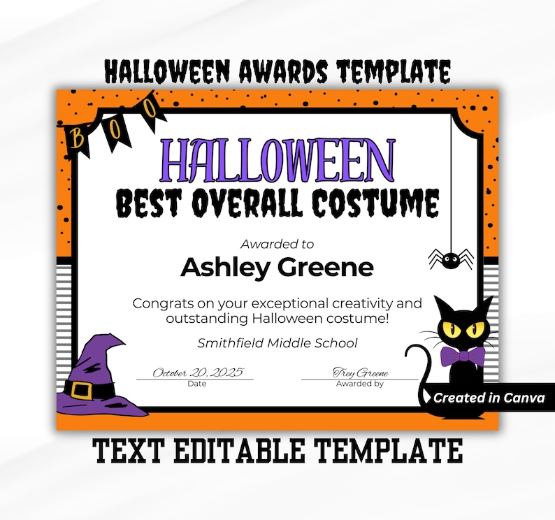 Halloween Costume Award Certificates - Best Costume, Scariest, Most ...