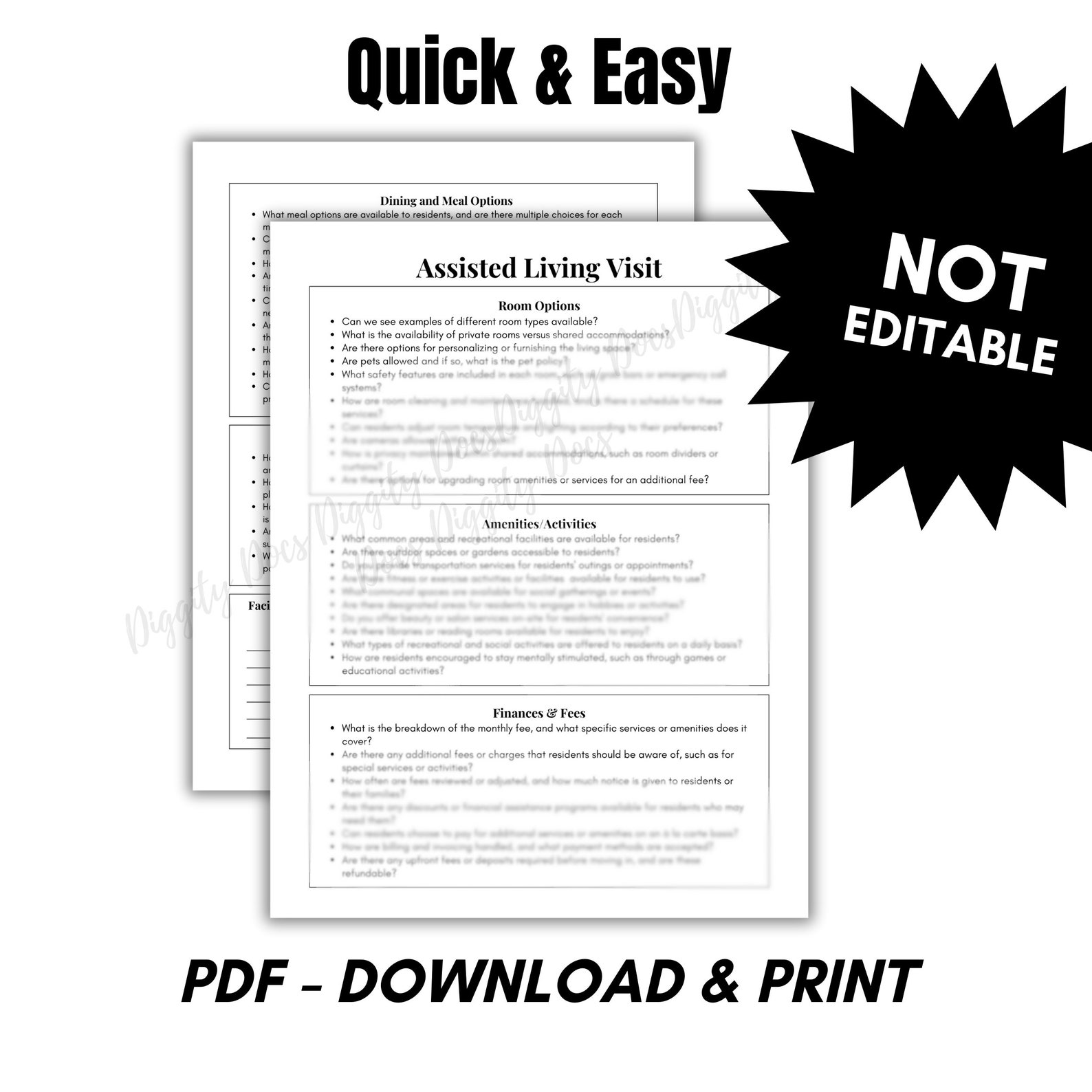 Assisted Living Questionnaire Printable: Questions and Notes. Be ...