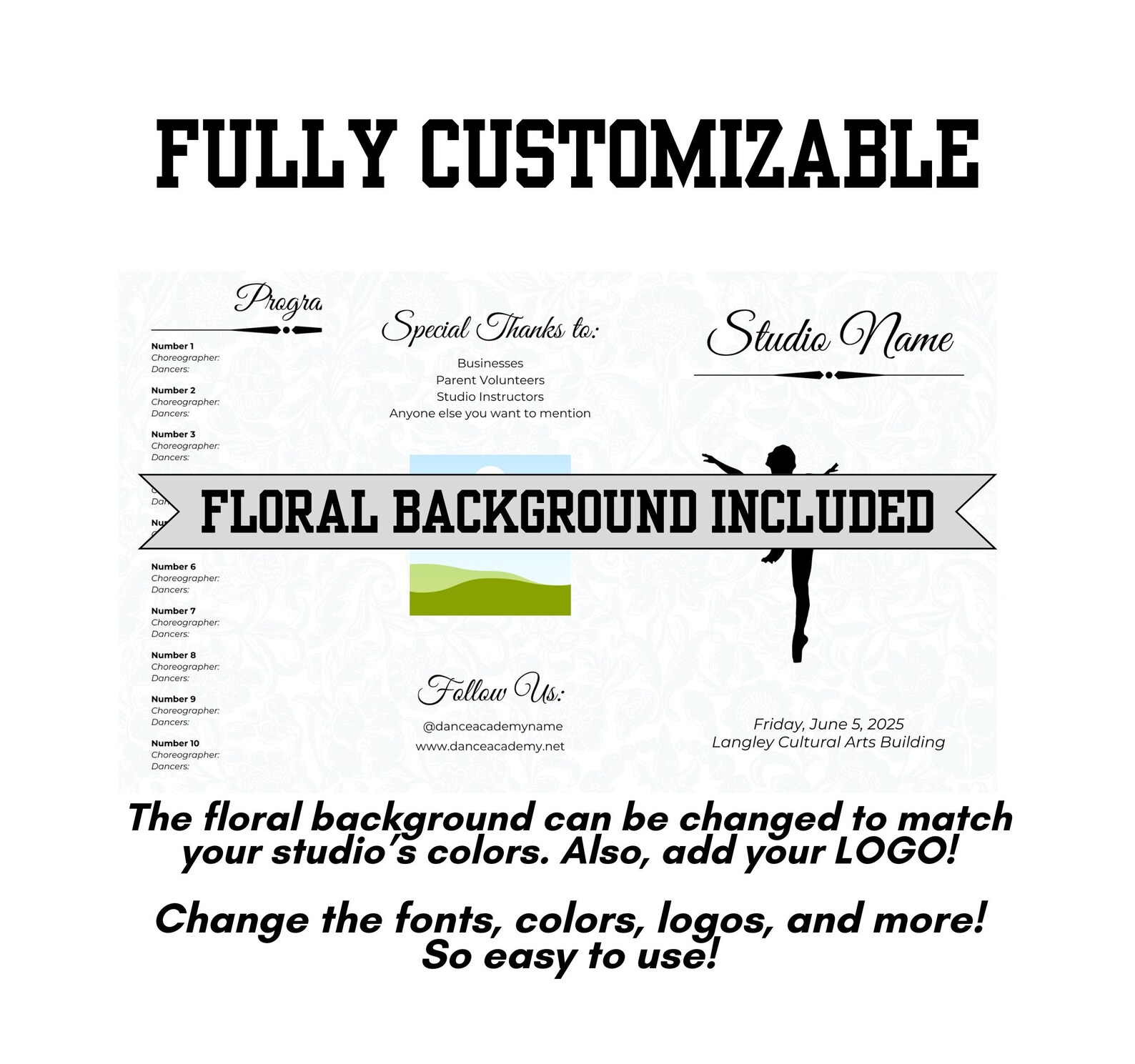 Dance Recital Program Template, Ballet Production, Great for Studios ...