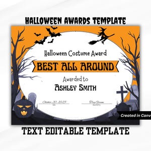 Halloween Costume Award Certificates - Best Costume, Scariest, Most ...