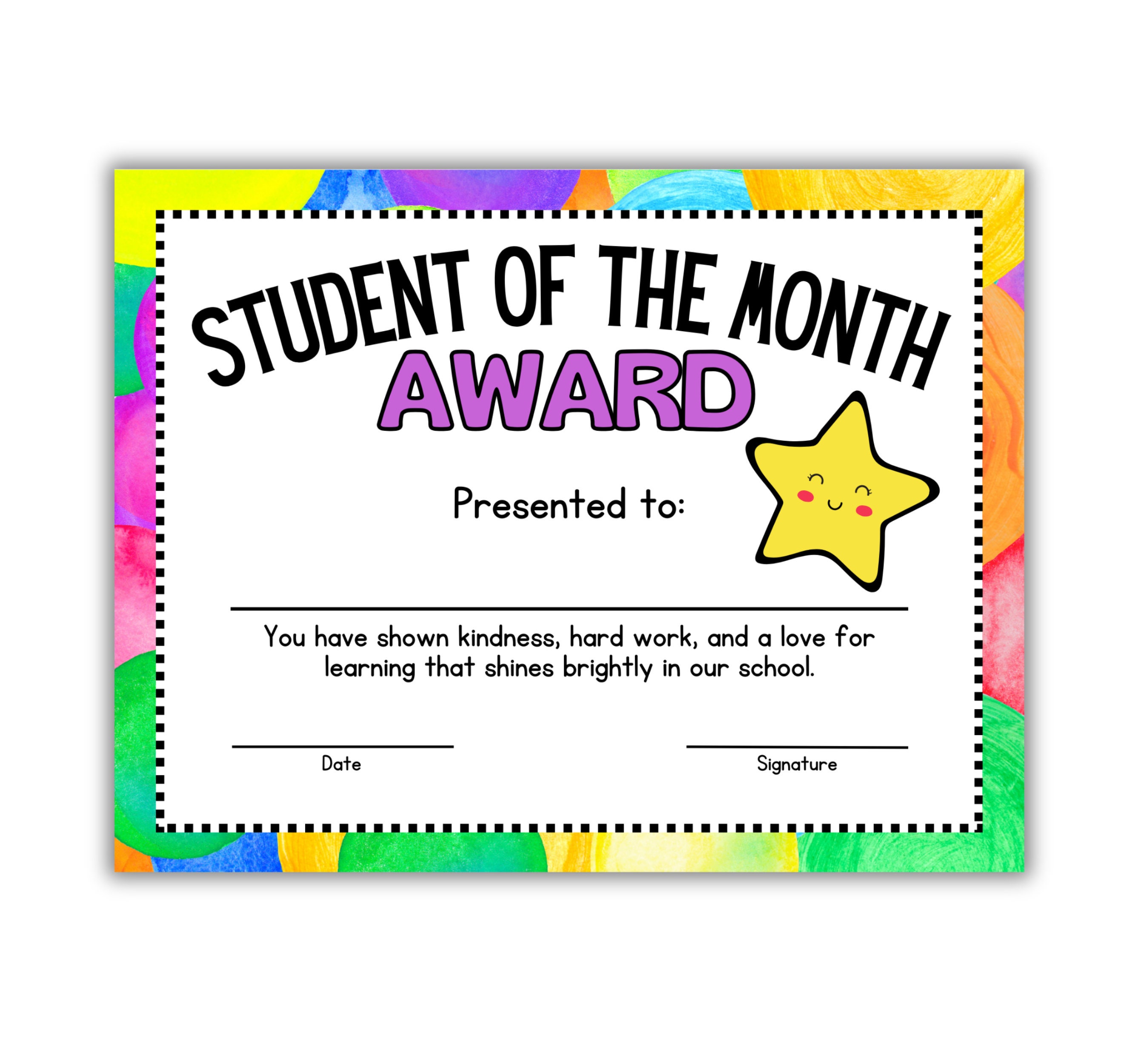 STUDENT of the MONTH Certificate School Award Printable PDF School ...