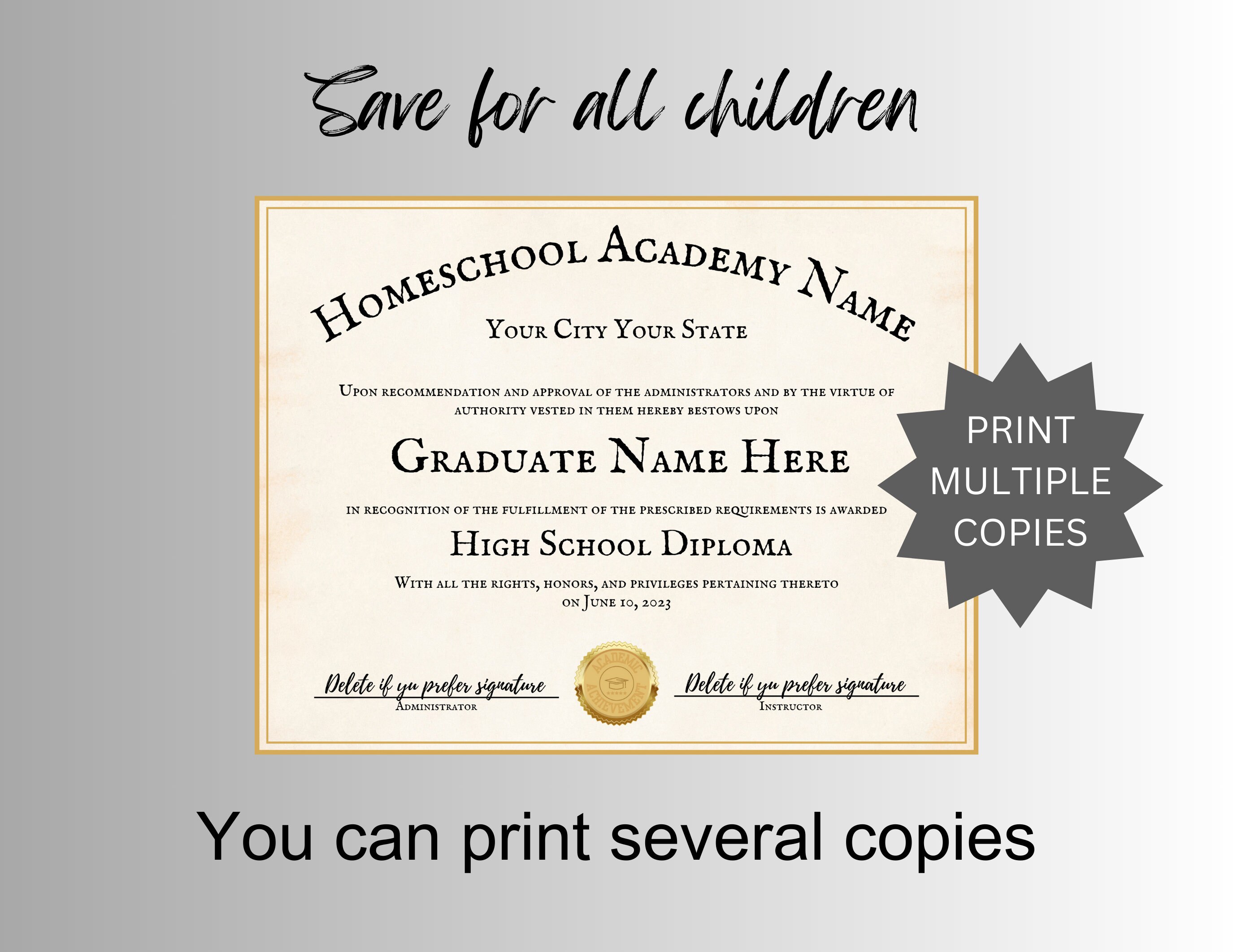 HOMESCHOOL DIPLOMA TEMPLATE Homeschool Graduation Diploma Printable ...