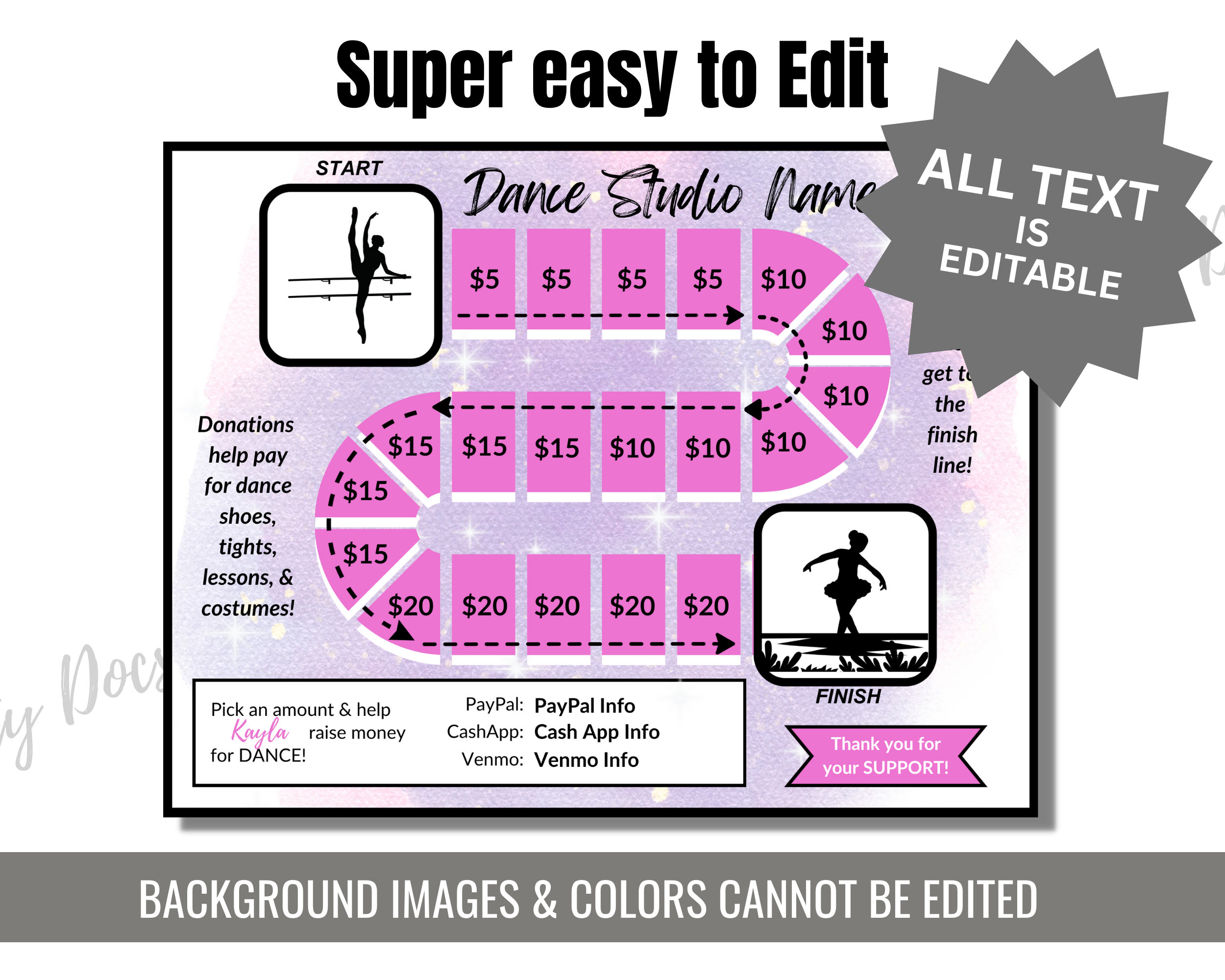 UNIQUE BALLET Fill in Game Board Fundraiser Editable Dance Fundraising ...