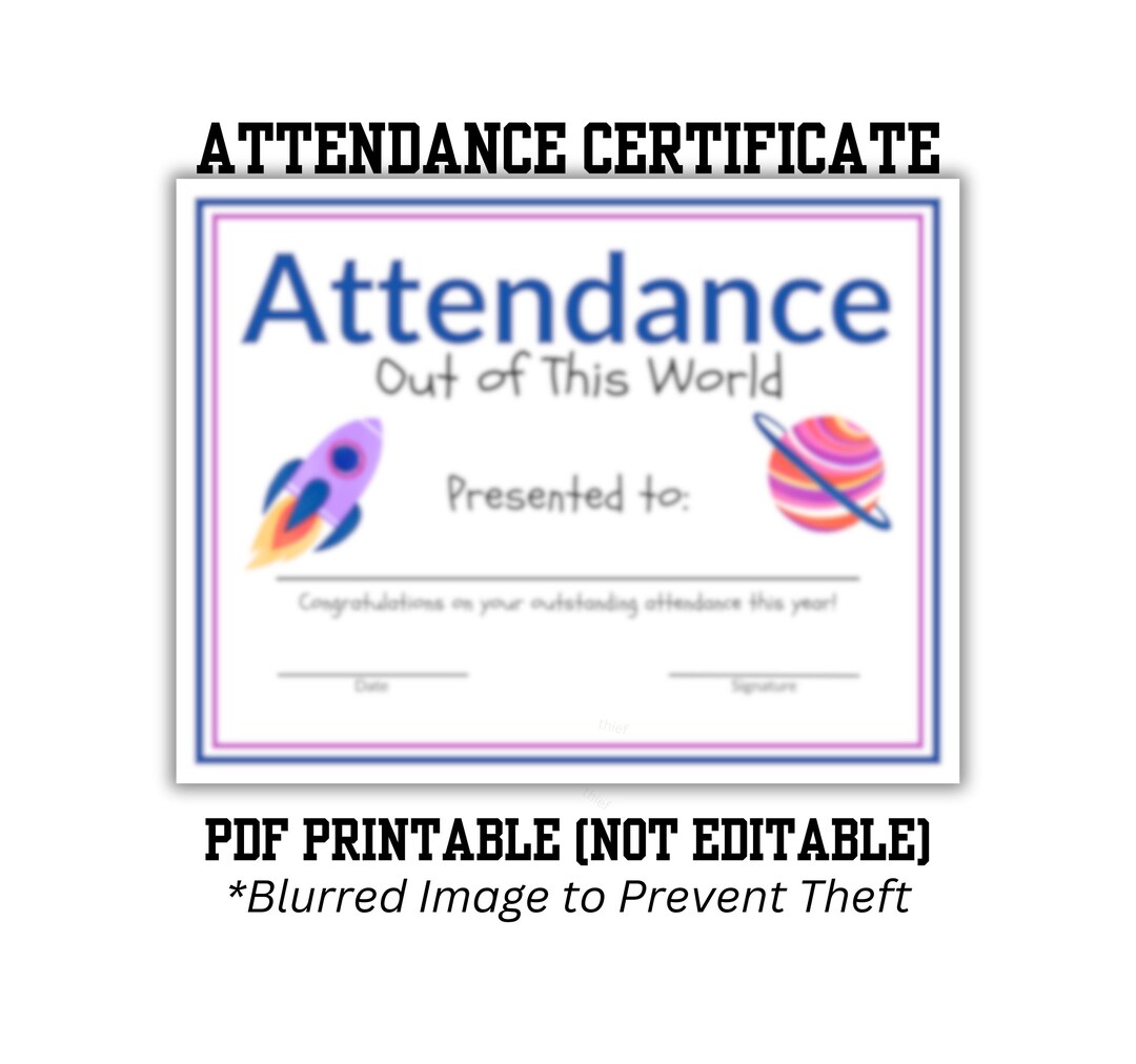 Attendance Certificate - Out of This World Attendance - Printable PDF ...