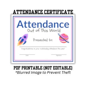 Attendance Certificate - Out of This World Attendance - Printable PDF ...