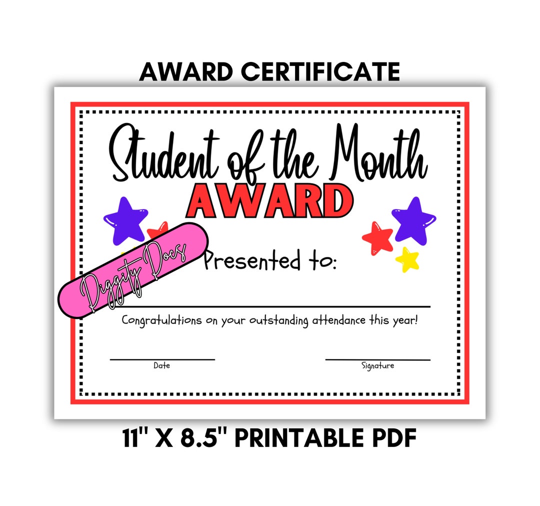 STUDENT of the MONTH Certificate School Award Printable PDF School ...
