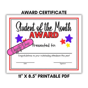 STUDENT of the MONTH Certificate - School Award Printable PDF | School ...