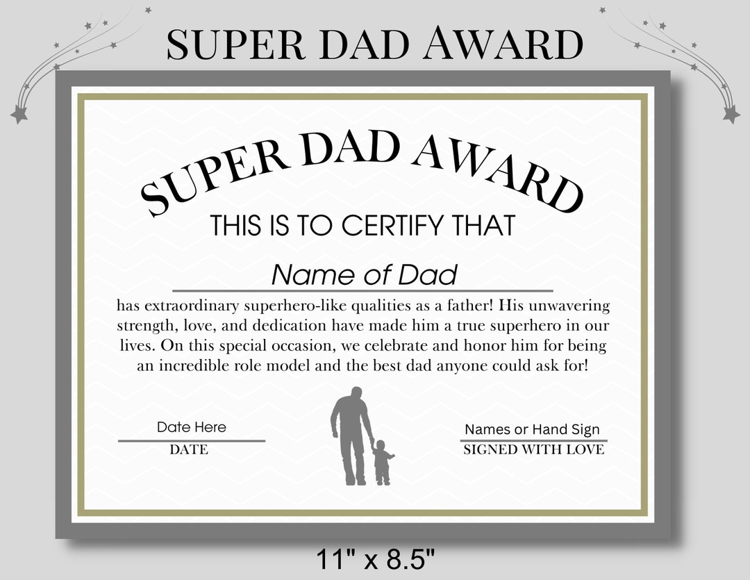 FATHER'S DAY AWARD Certificate Celebrate Dad's Superpowers With a ...