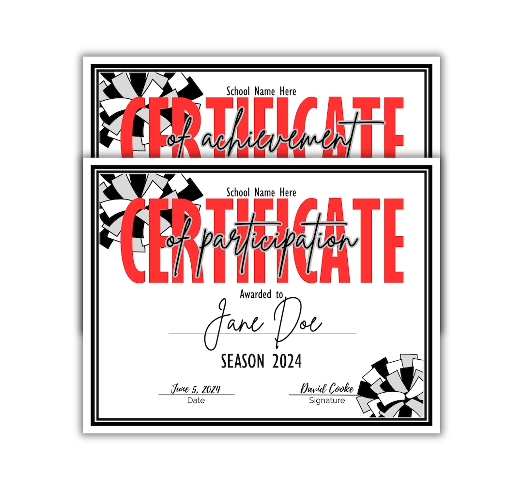 CHEER Certificate Awards Text Editable Celebrate Your Cheerleaders ...
