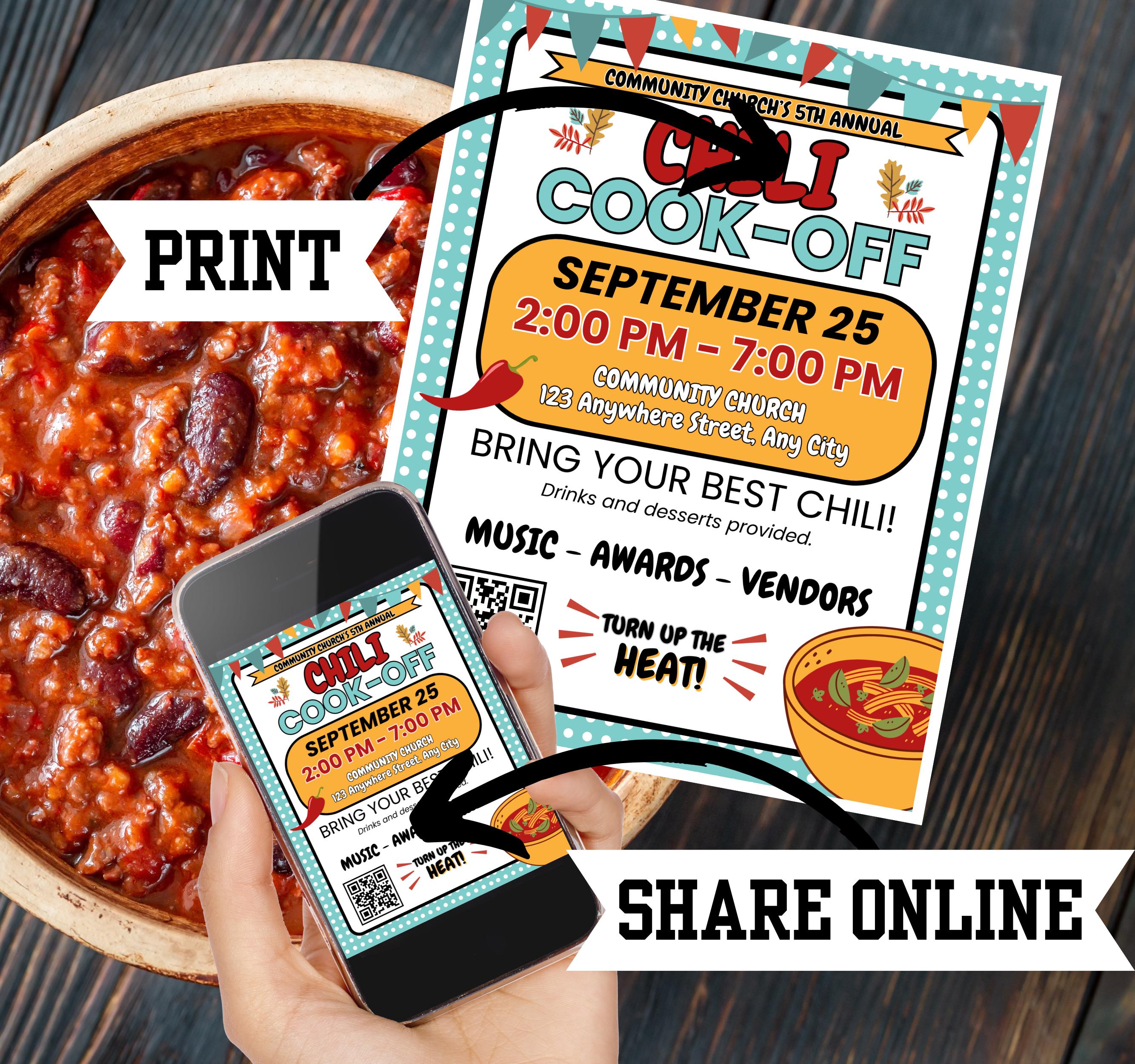 Editable CHILI COOKOFF Flyer, Customizable Fall Event Poster, Autumn ...