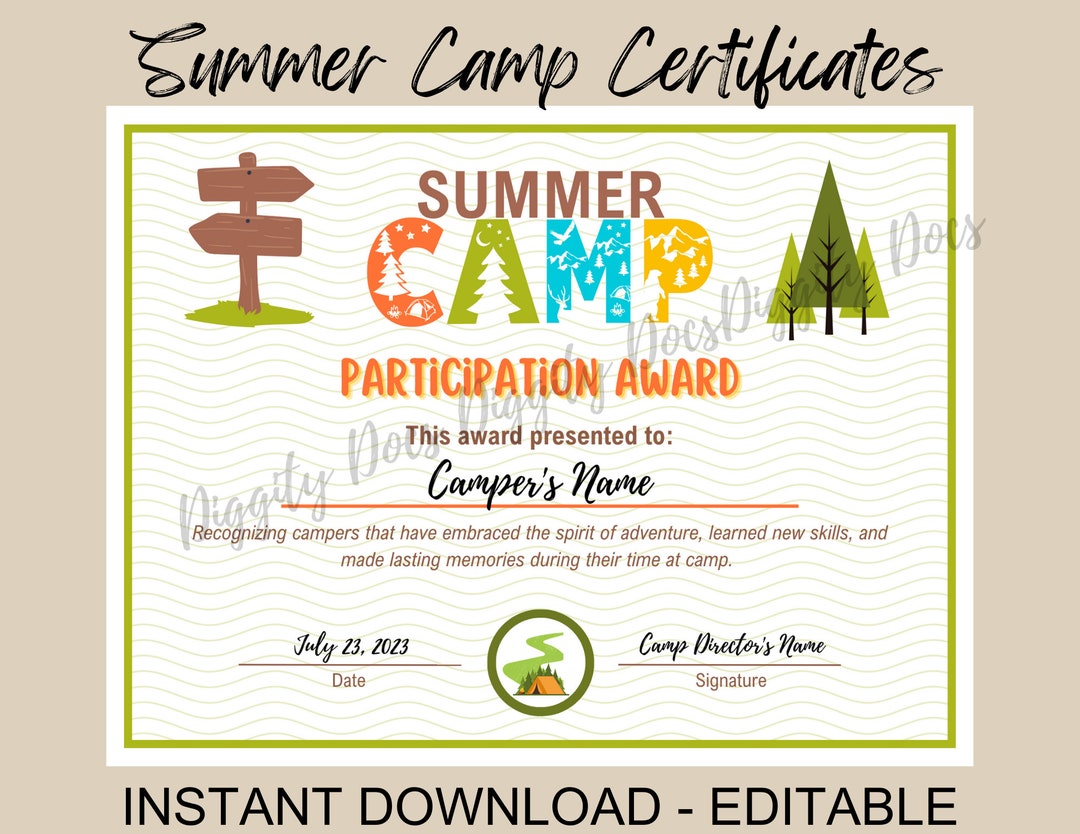 Editable Summer Camp Certificates Personalize and Celebrate Camp ...