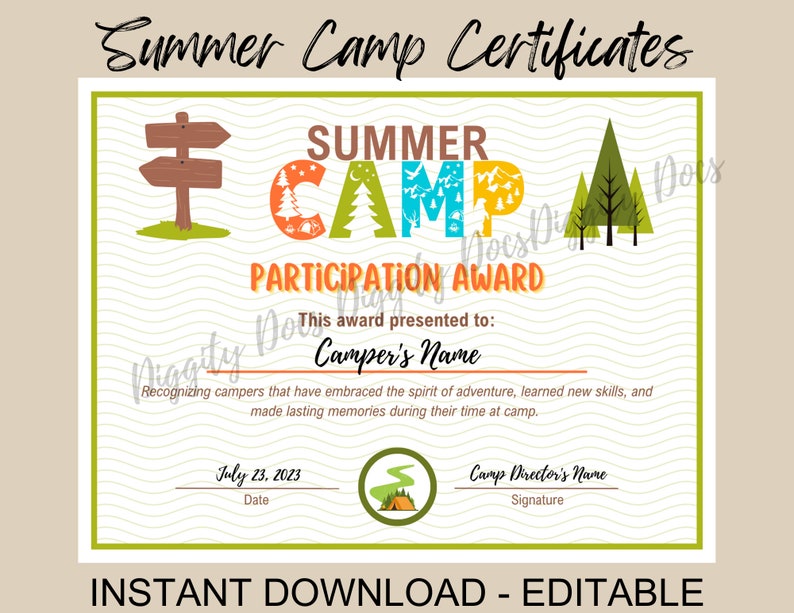 Editable Summer Camp Certificates Personalize and Celebrate Camp ...