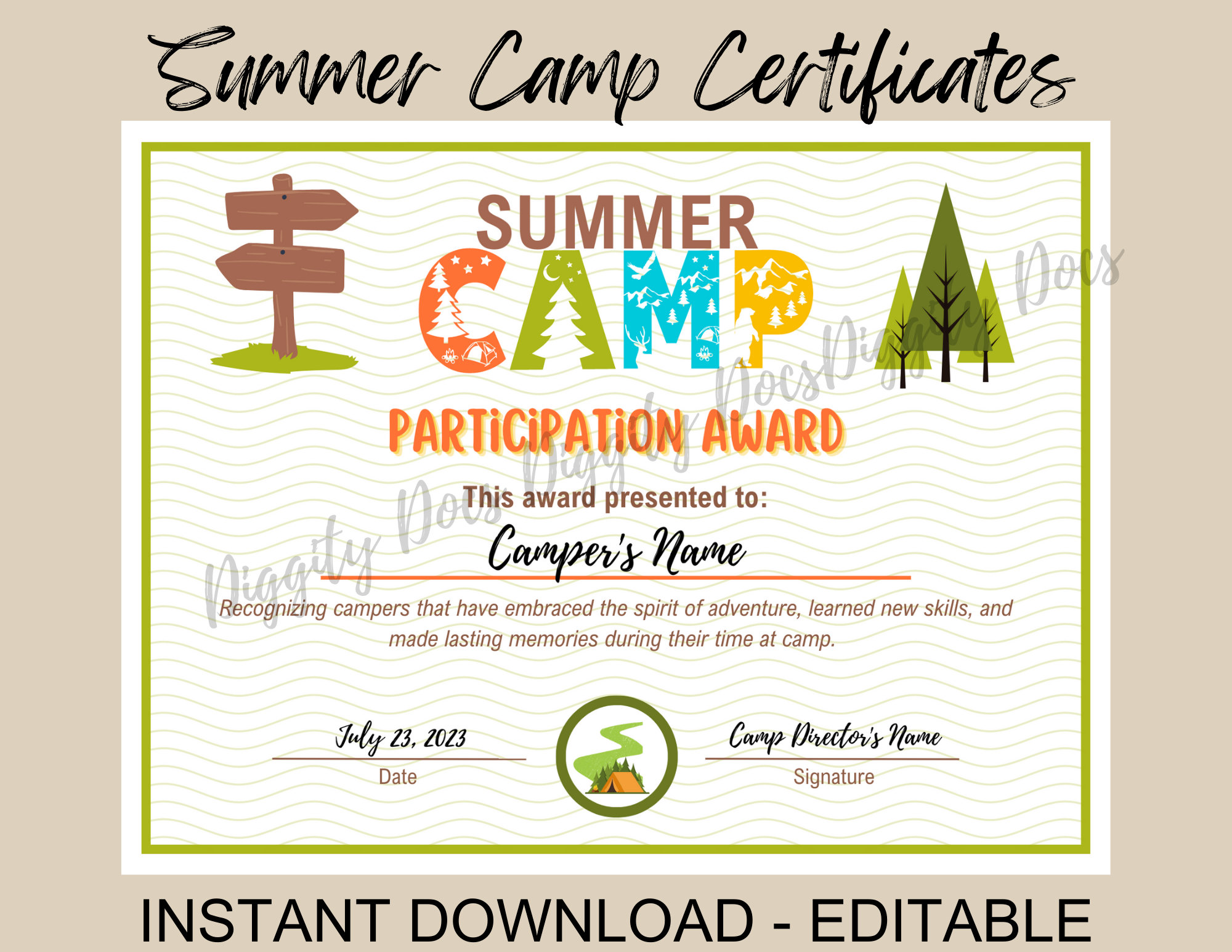 Editable Summer Camp Certificates Personalize and Celebrate - Etsy