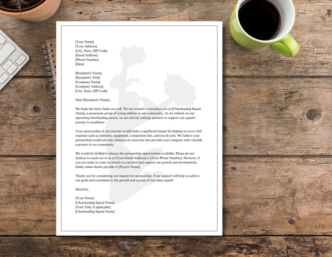 CHEER Sponsorship Letter: Customize and Support Your Local Cheer Squad ...